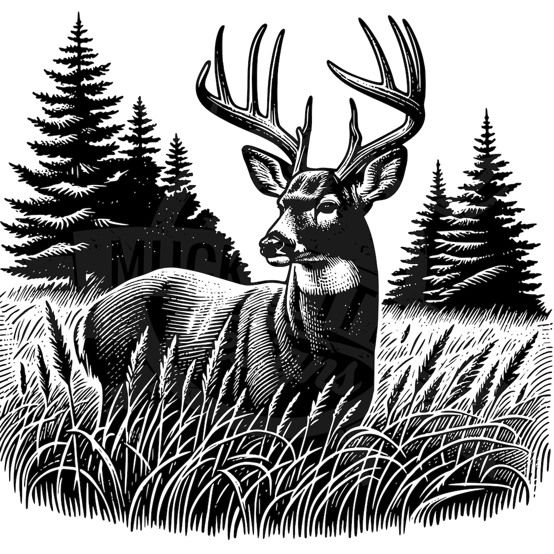 Deer Woods Svg, Detailed Deer Svg, Whitetail Deer SVG, Forest Deer Svg ...
