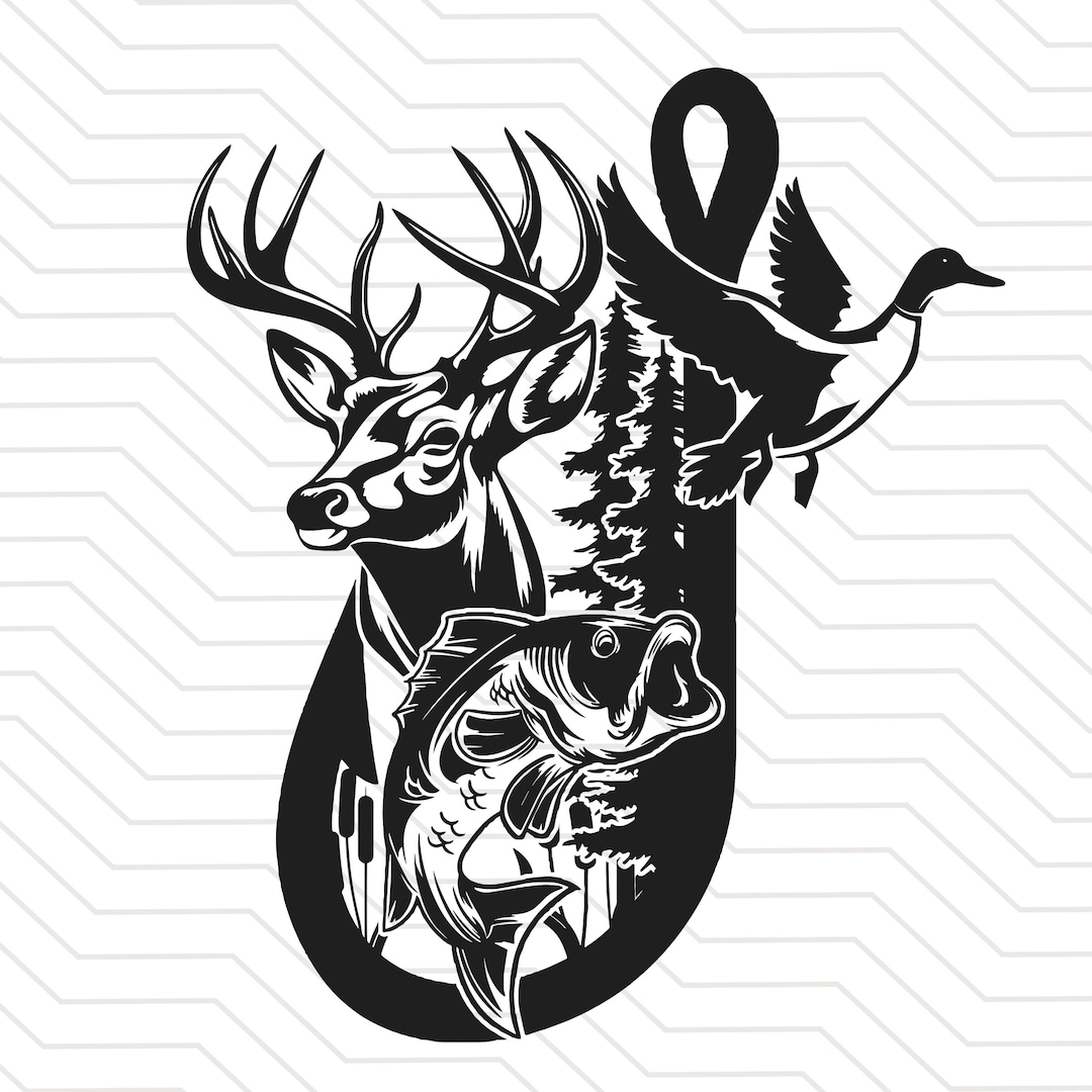 Hunt Fish SVG: Deer, Duck, Bass Fishing Hook Design (digital Download ...