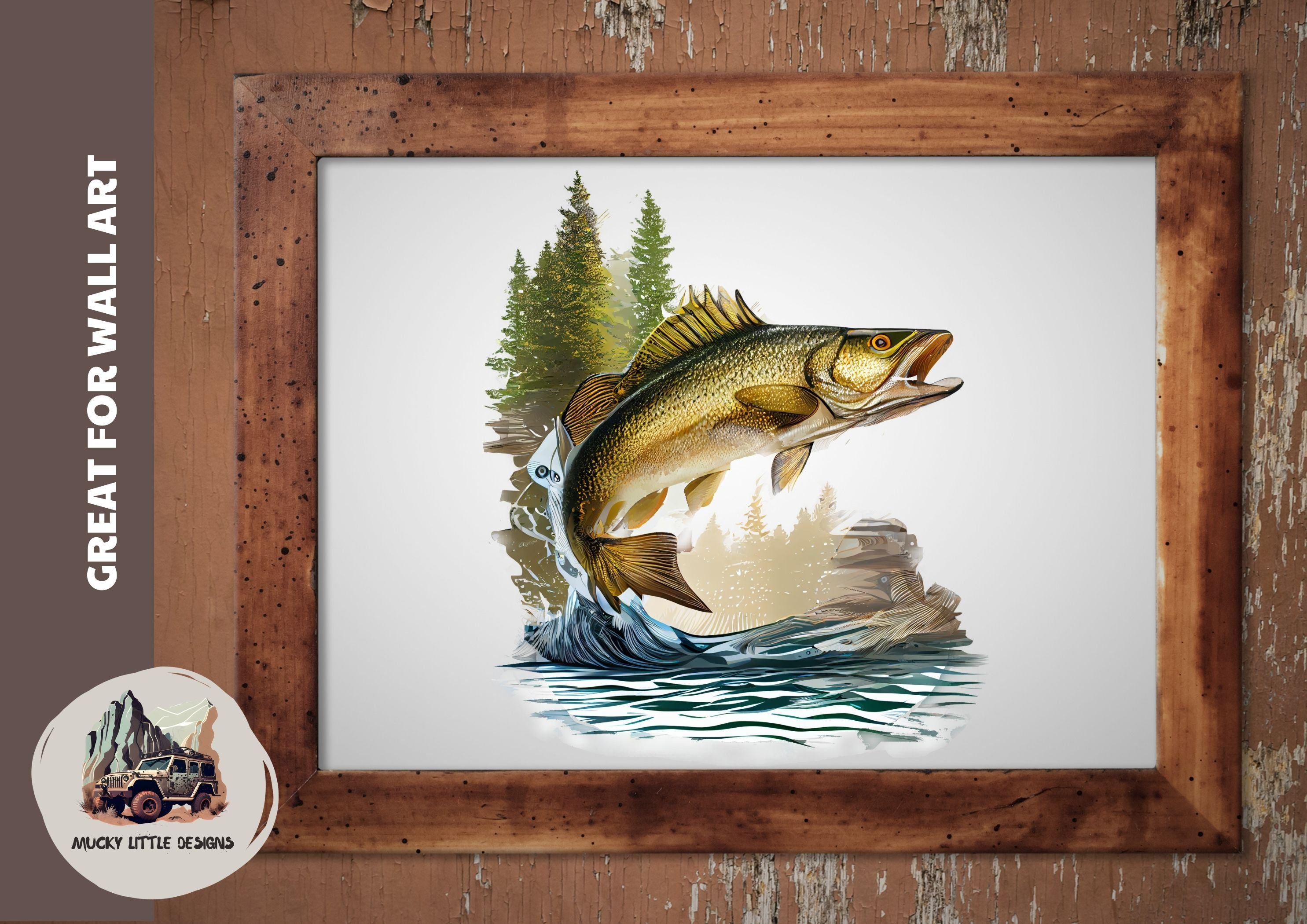 Jumping Walleye Fish PNG: Fisherman Sublimation Design (digital ...