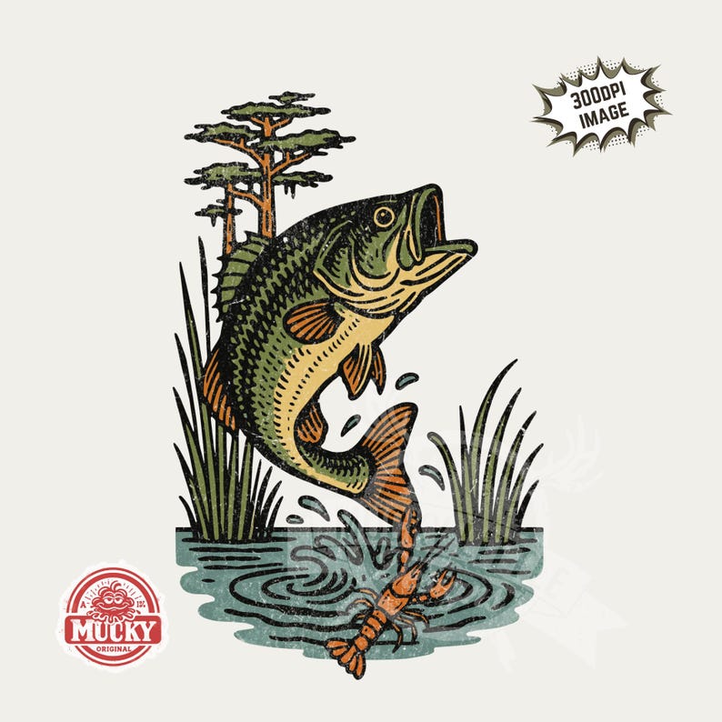 Southern Fishing PNG: Bass, Cypress Trees, Crawfish (digital Download ...