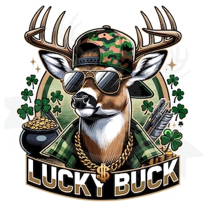 Lucky Buck Png Kids St Patricks Day Png Deer Hunting Sublimation Design ...