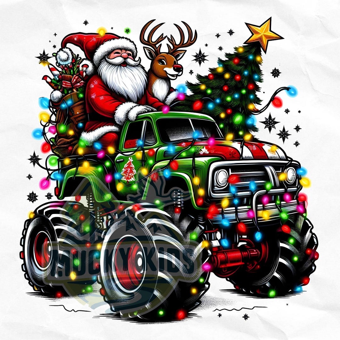Rudolph Santa on Monster Truck Png Monster Truck Santa Png Colorful ...