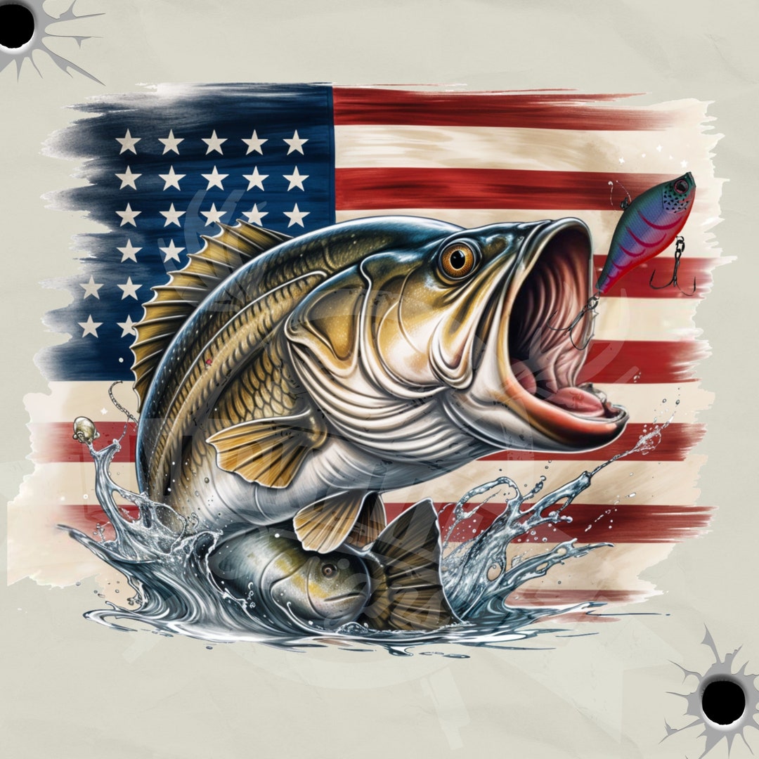 USA Flag Fishing Png Bass Fishing Sublimation PNG Fish and Lure PNG ...