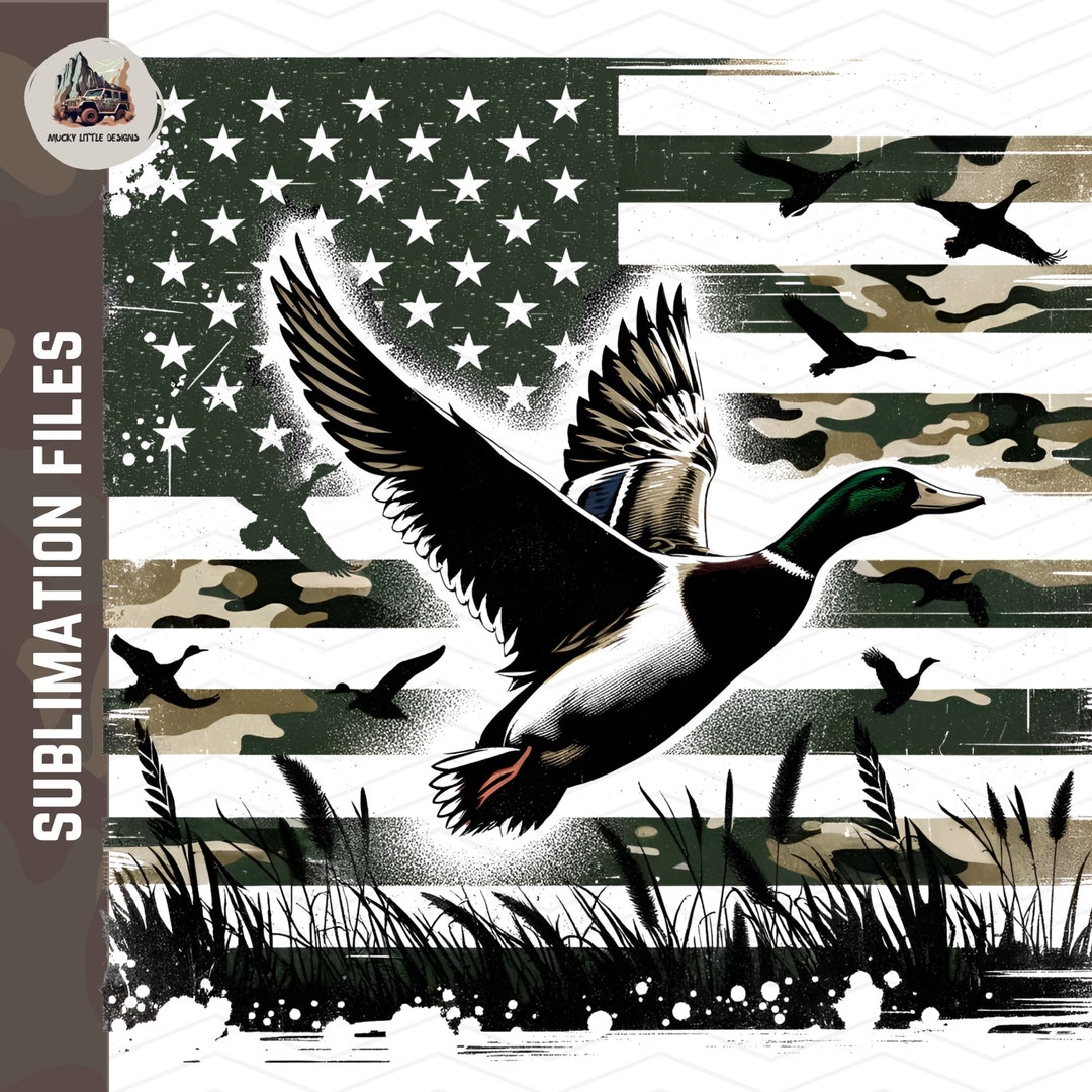 Camo Duck American Flag Flying Mallard Png Sublimation Design ...