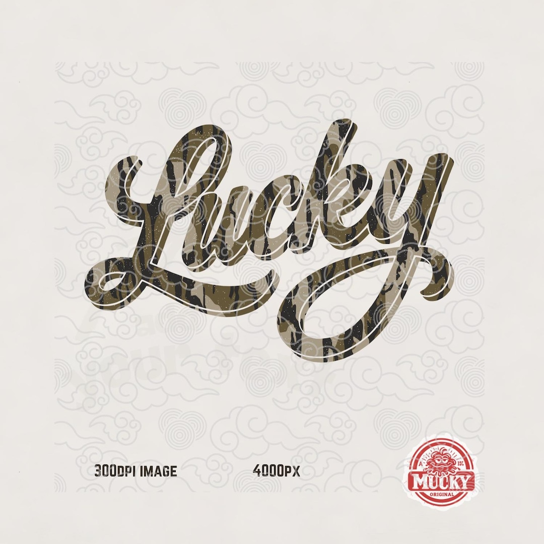 Camo Lucky Cursive PNG: Western Cowboy Sublimation Design (digital ...