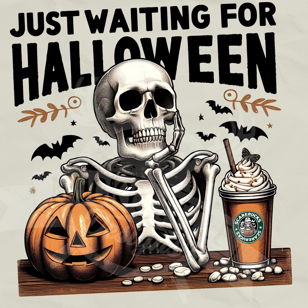Just Waiting for Halloween Png, Vintage Skeleton Coffee Halloween Shirt ...