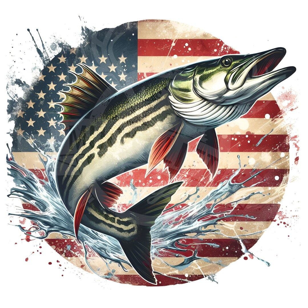 Muskie Sublimation PNG | Fishing Sublimation PNG | American Flag PNG ...