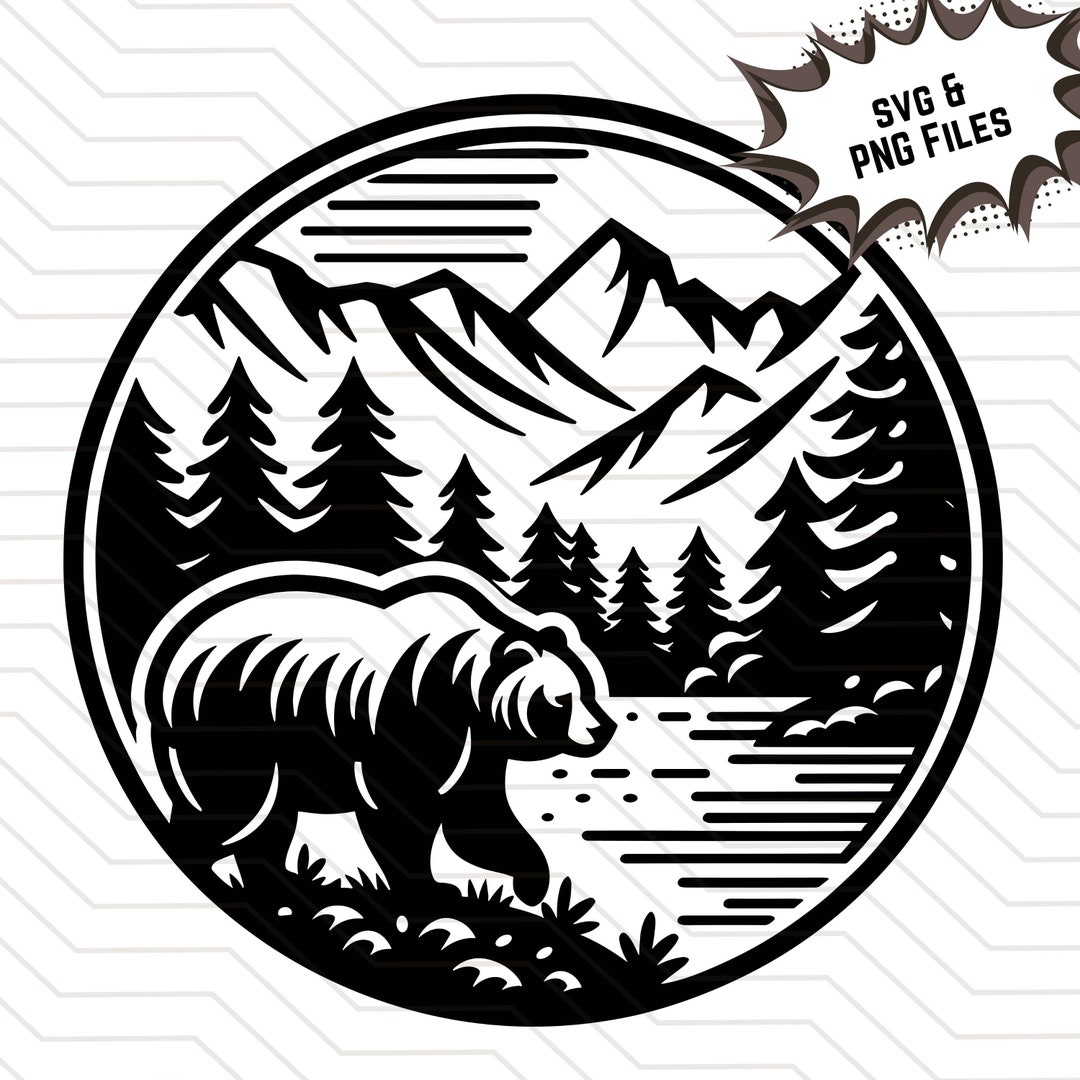 Bear Mountain Svg Laser Bear Hunting Svg Bear Woods Svg Mountain Bear ...