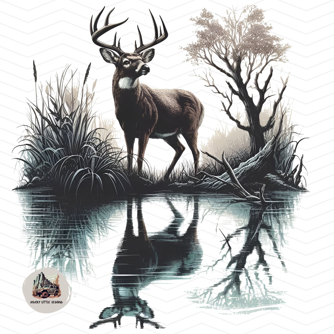 Hunting Wilderness Deer Design Deer Hunting PNG Lake Deer Sublimation ...