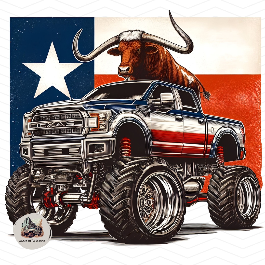 Kids Texas Longhorn Png Texas Monster Truck Sublimation - Etsy
