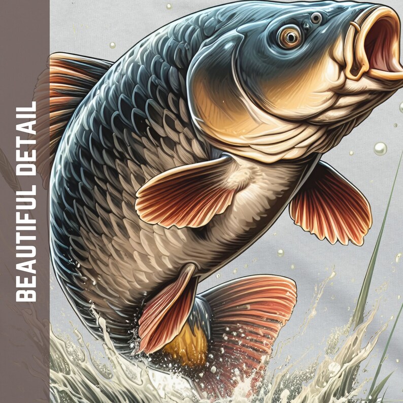 Jumping Carp Sublimation Design: Fishing Watercolor Art (PNG Digital ...