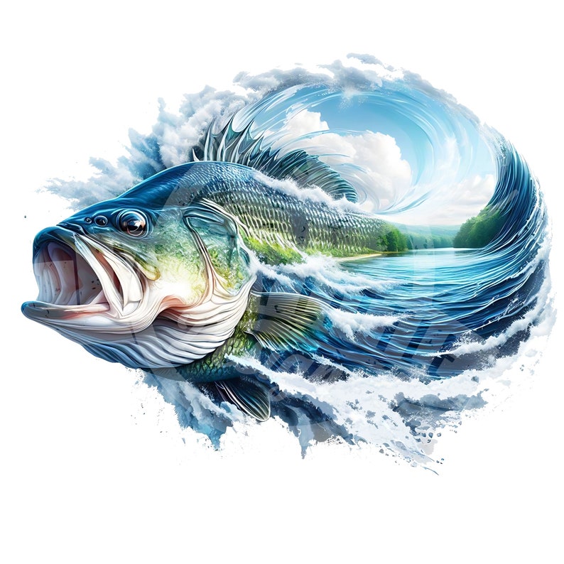 Watercolor Jumping Bass PNG: Fishing Sublimation File (digital Download ...