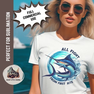 Blue Marlin Sea Fishing Sublimation Png | Marlin Tumbler Wrap Sea ...