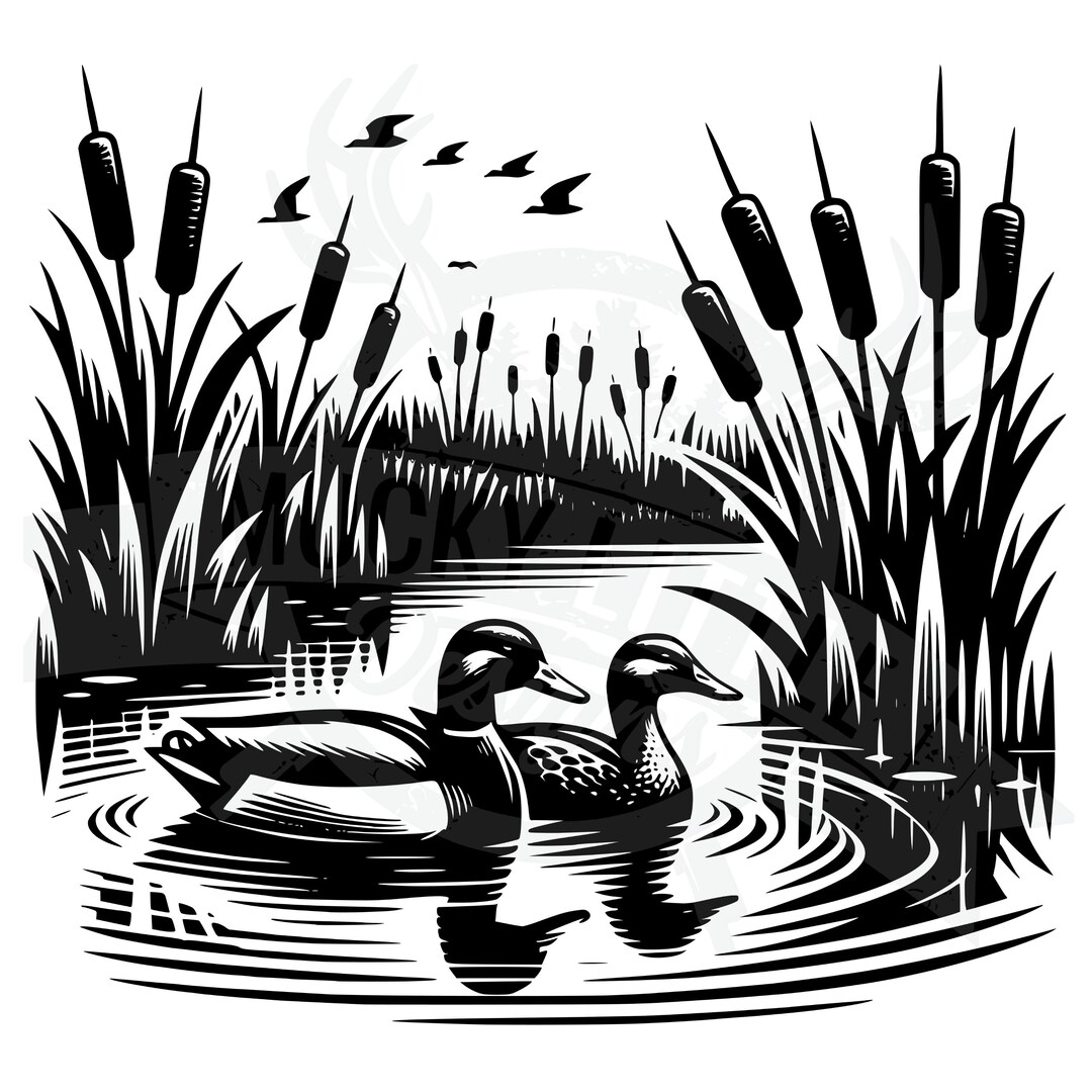 Swimming Ducks Svg Duck Hunting Svg Mallards Svg Ducks in Marsh Svg ...