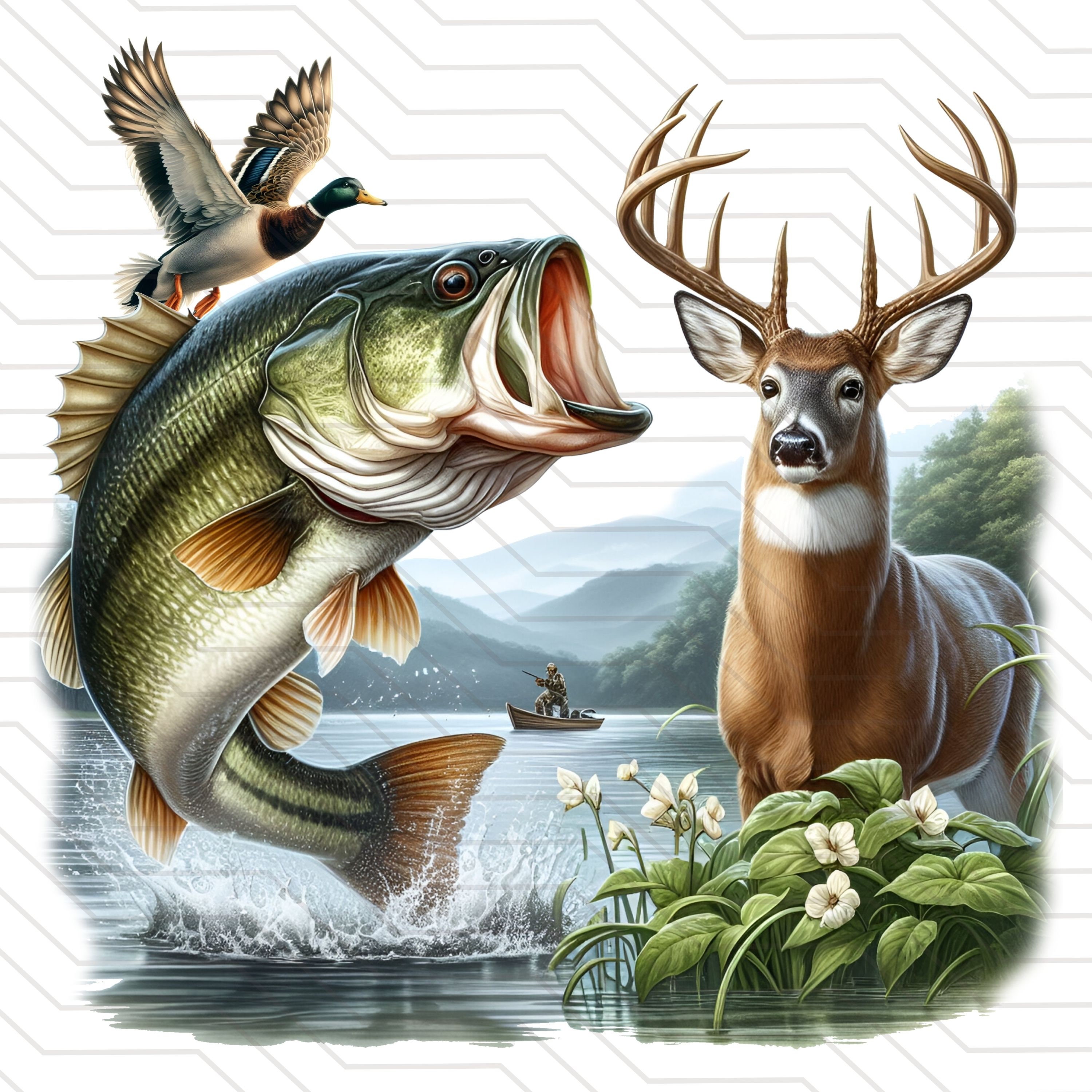 Bass Fishing & Deer Hunting PNG: Wilderness Sublimation File (digital ...