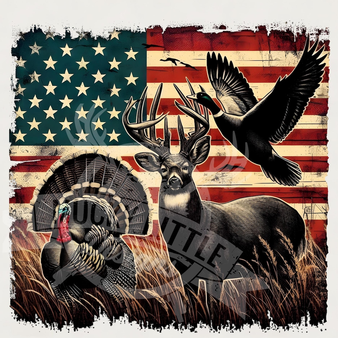 USA Flag Hunting Design: Buck, Duck, Turkey (PNG Digital Print) - Etsy