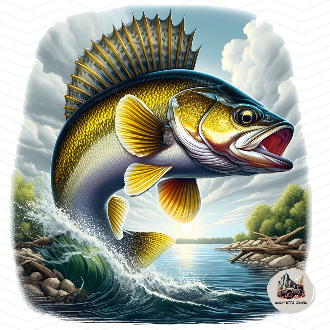 Jumping Walleye Sublimation Design Walleye Fishing Png Walleye Shirt ...