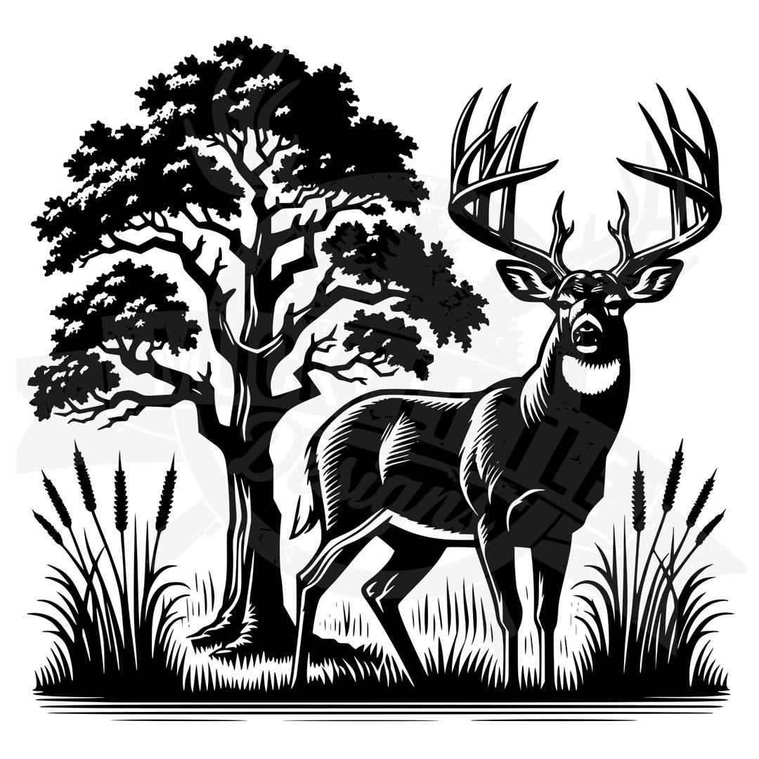 Deer Oak Tree Svg, Proud Deer Svg, Whitetail Deer SVG, Deer Hunting ...