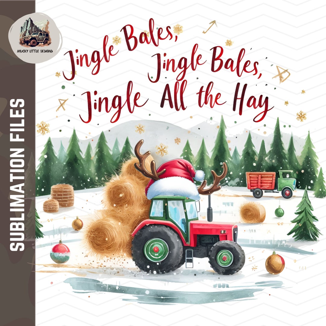 Jingle Bales Png | Watercolor Christmas Tractor Png, Farming Christmas ...