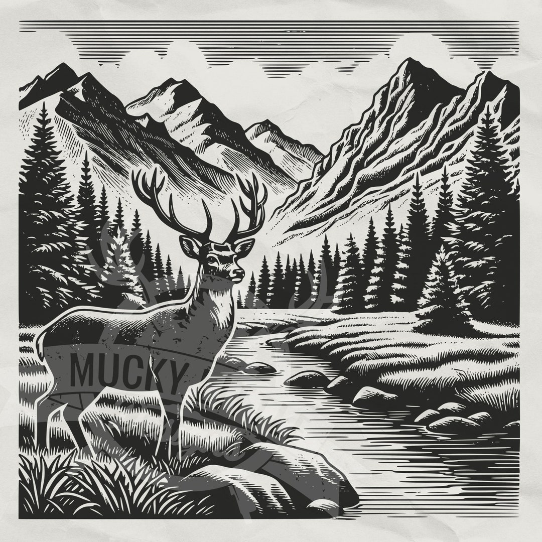 Square Deer Scene Svg Whitetail Deer Svg Big Buck Svg Deer Scene Svg ...