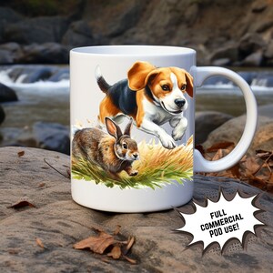 Watercolor Rabbit Hunt Wall Art | Beagle PNG | Beagle and Hare Rabbit ...