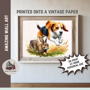 Watercolor Rabbit Hunt Wall Art | Beagle PNG | Beagle and Hare Rabbit ...