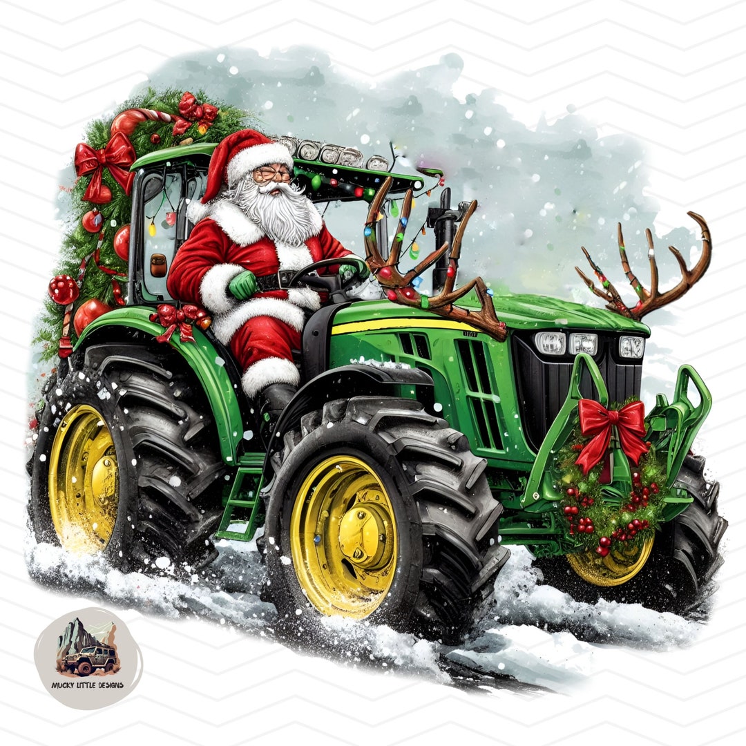 Santa on a Tractor Clipart | Christmas Tractor PNG | Cute Funny Farming ...