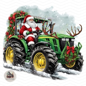 Santa on a Tractor Clipart | Christmas Tractor PNG | Cute Funny Farming ...