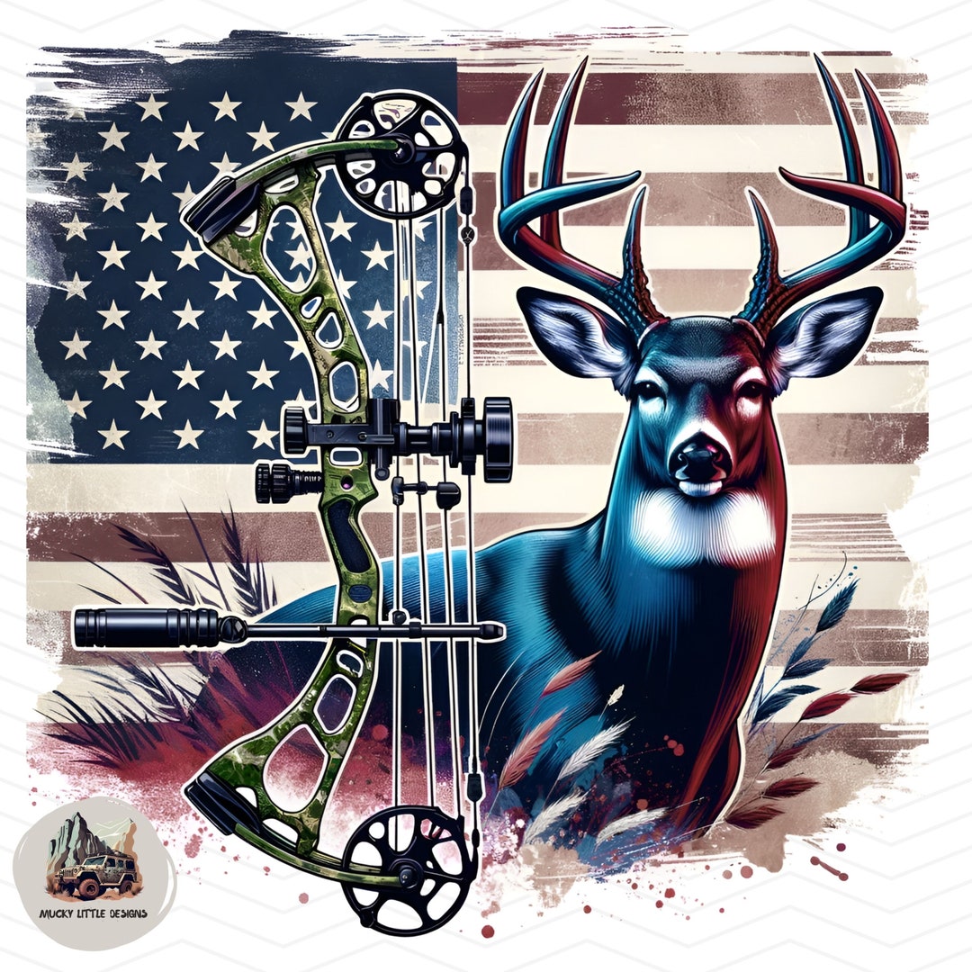 USA Flag Bow Deer Hunting Sublimation Design Shirt | Bow Hunting Png ...