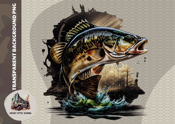 Bass Fishing Designs Bass Fish Art “Spotted Bay Bass Over Vintage