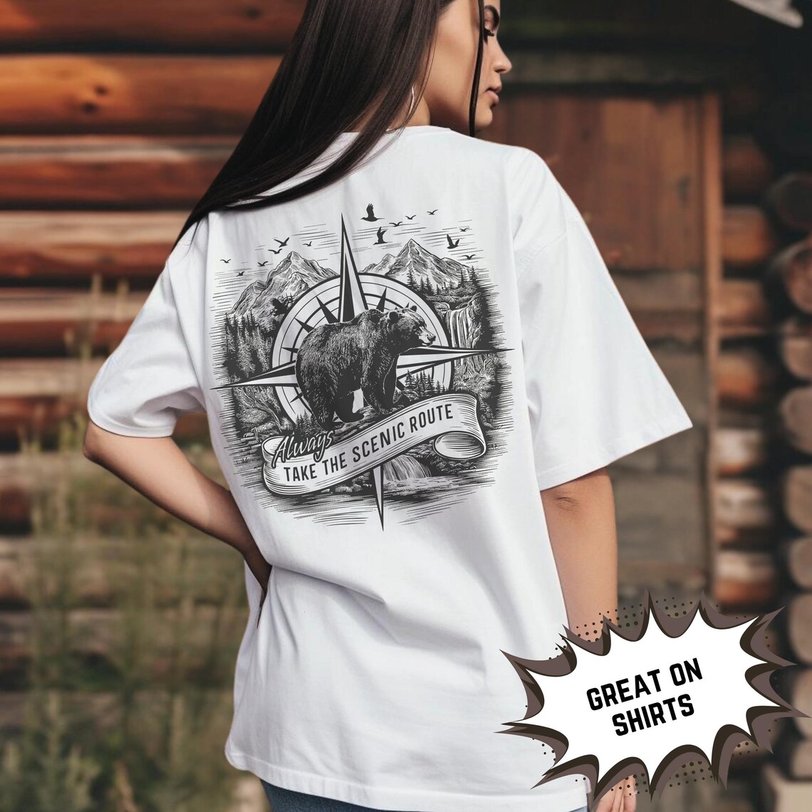Scenic Route Bear Compass PNG: Hiking Sublimation Design (digital ...