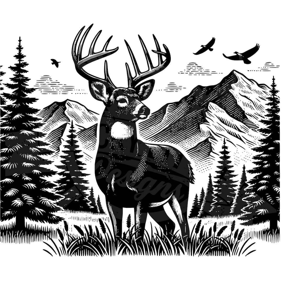 Mountain Deer Svg, Deer Woods Svg, Detailed Deer Svg, Whitetail Deer ...