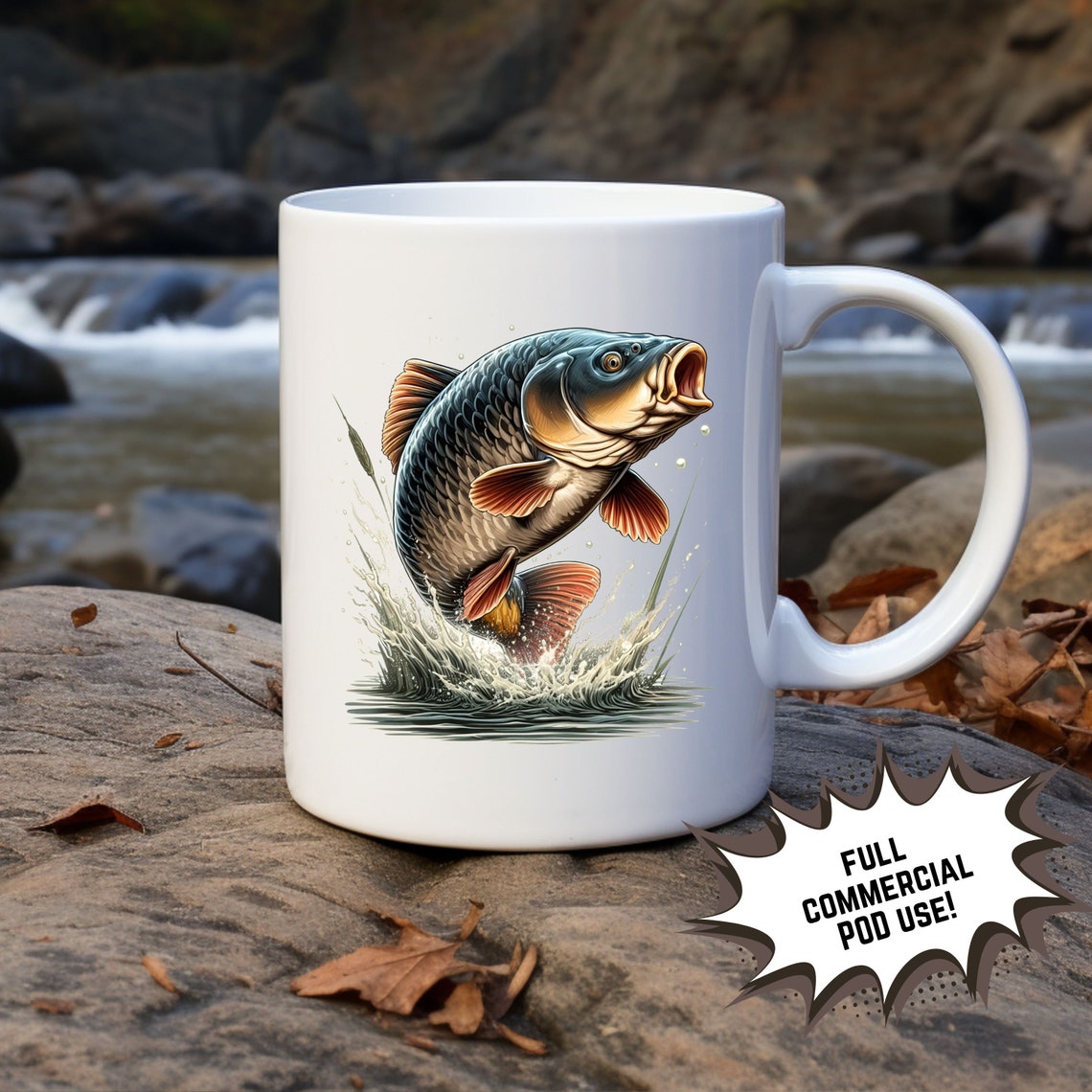 Jumping Carp Sublimation Design: Fishing Watercolor Art (PNG Digital ...