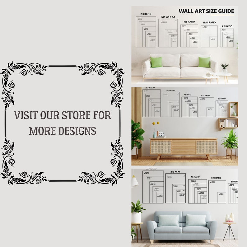 Wall Art Size Guide Poster Size Chart Frame Sizing Mockup Wall Display ...