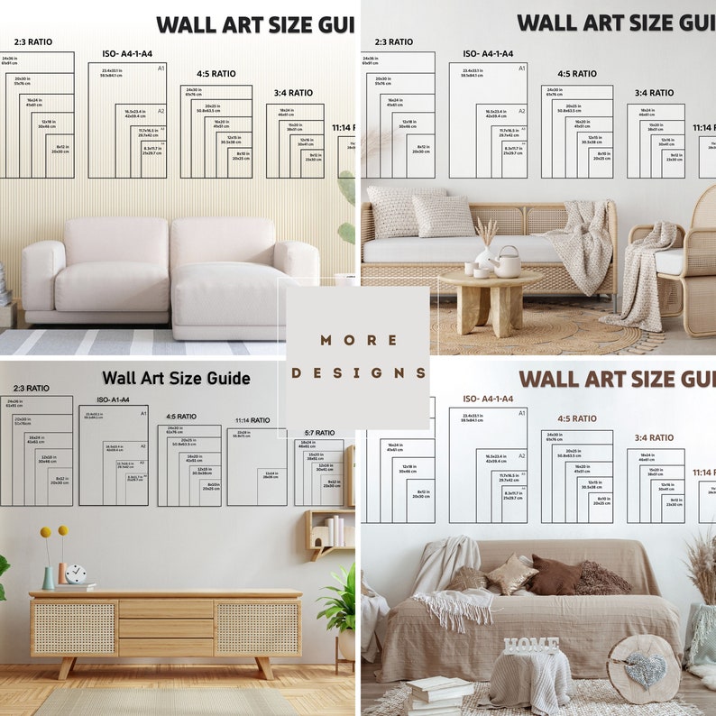 Wall Art Size Guide - Poster Size Chart - Frame Sizing Mockup - Wall Display Guide - Vertical ...