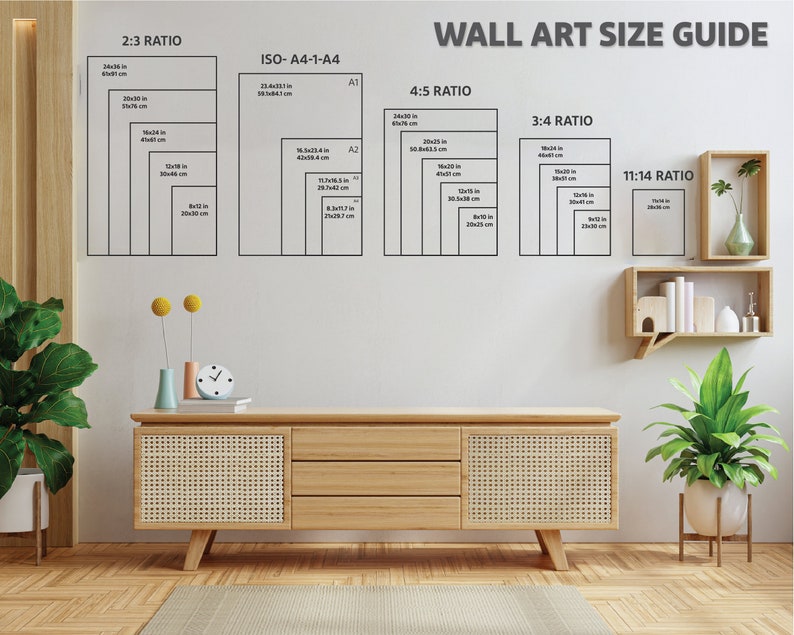 Wall Art Size Guide - Poster Size Chart - Frame Sizing Mockup - Wall ...
