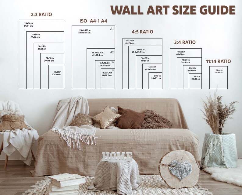 Wall Art Size Guide Poster Size Chart Frame Sizing Mockup Wall Display Guide Vertical Frames ...