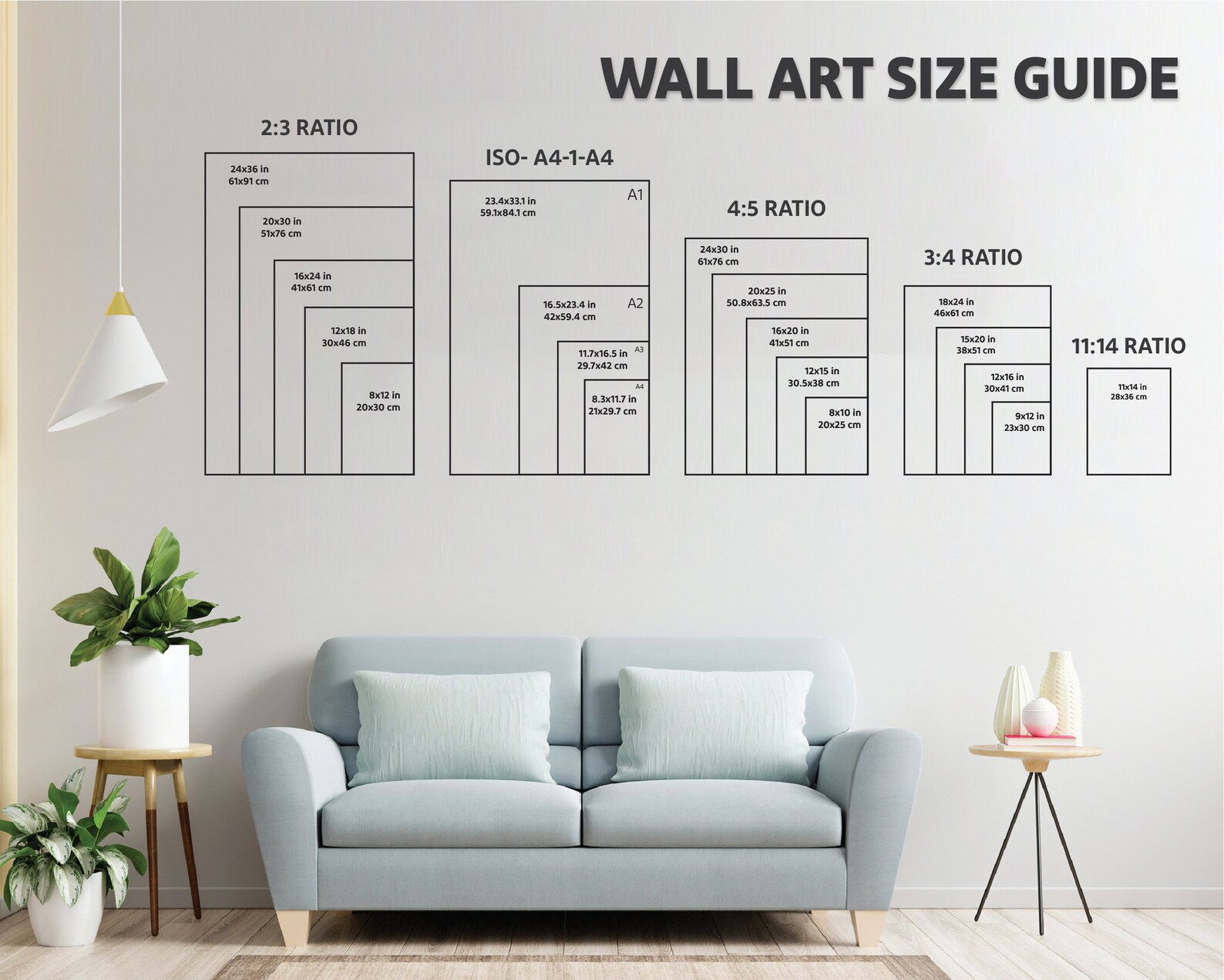 Wall Art Size Guide Poster Size Chart Frame Sizing Mockup Wall Display ...