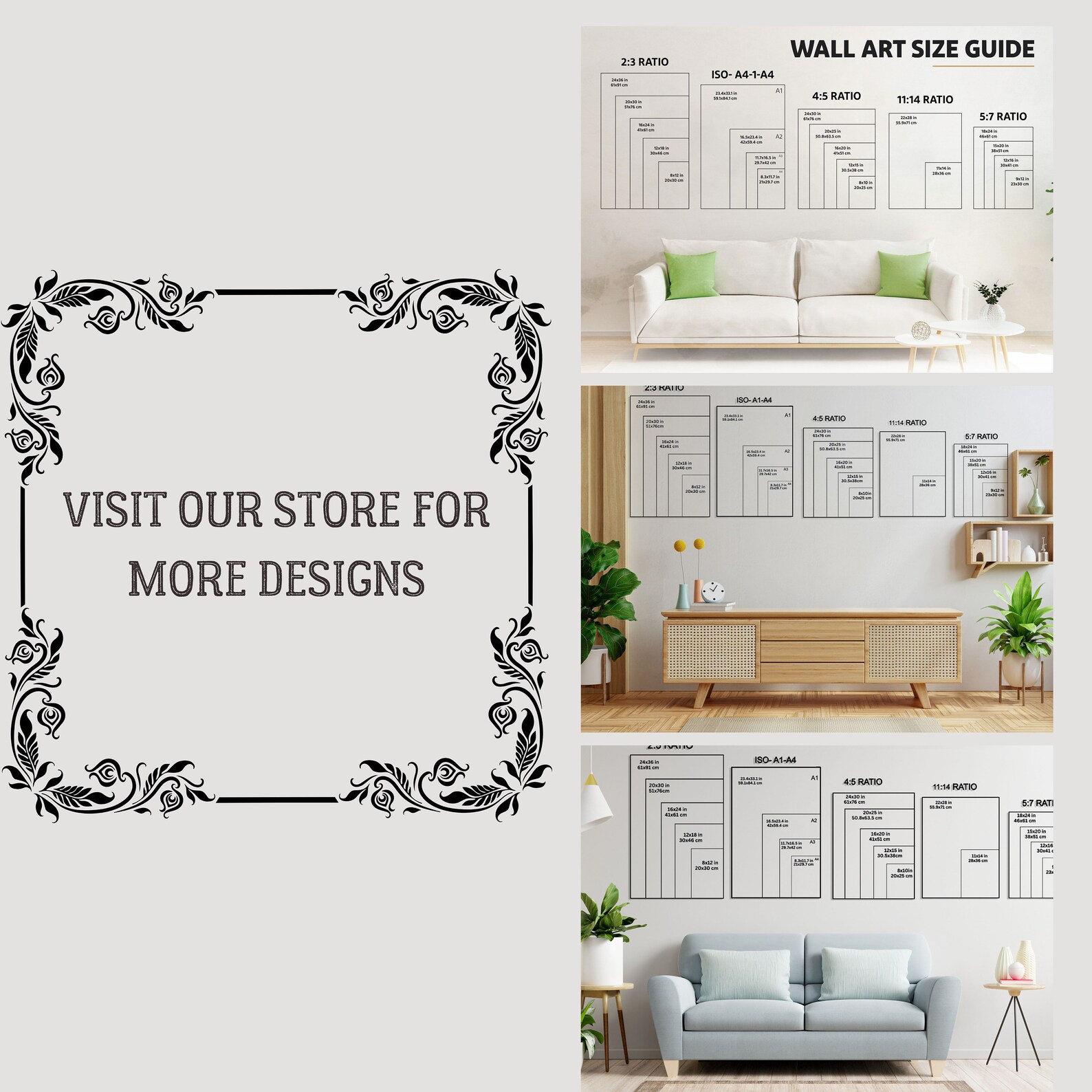Wall Art Size Guide Poster Size Chart Frame Sizing Mockup Wall Display ...