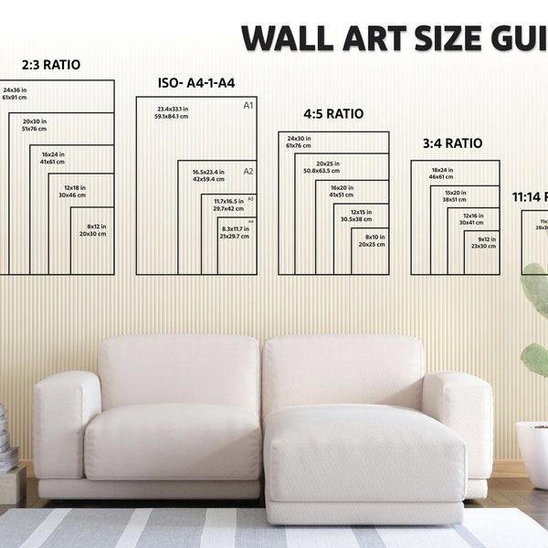 Wall Art Size Guide Poster Size Chart Frame Sizing Mockup Wall Display ...