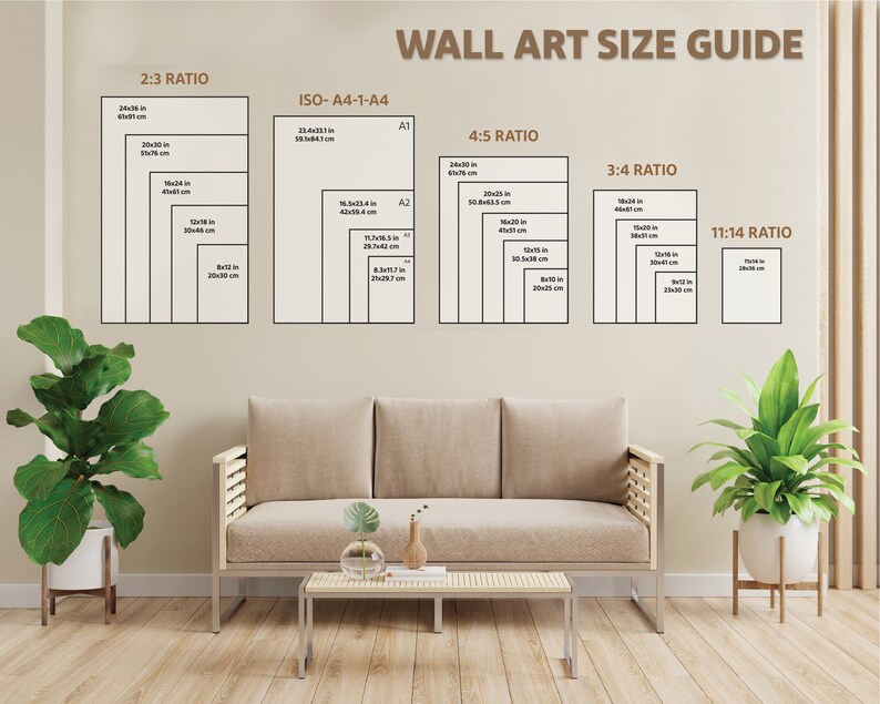 Wall Art Size Guide Poster Size Chart Frame Sizing Mockup Wall Display ...