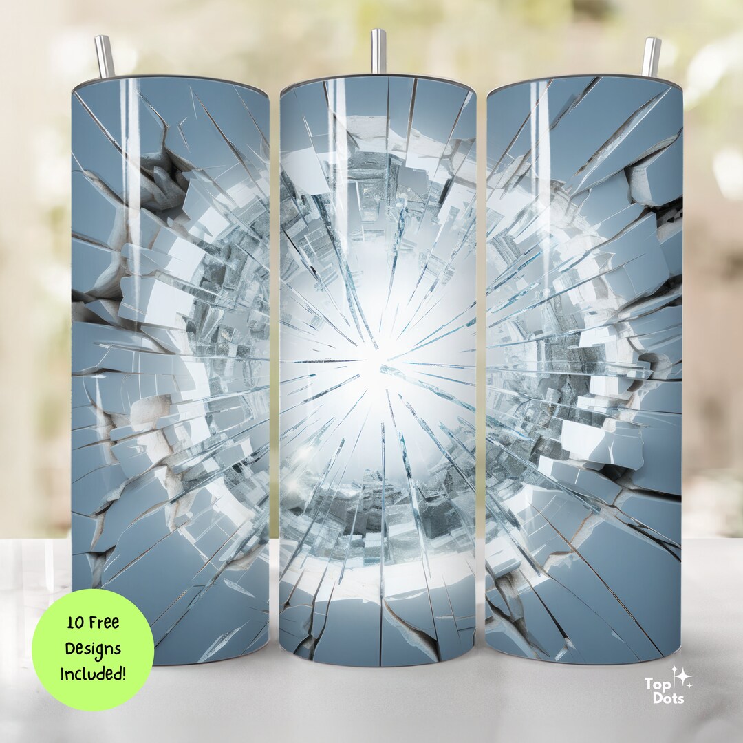 3D Hole in a Wall Tumbler Wrap, 20 Oz Smashed Glass PNG Design for ...