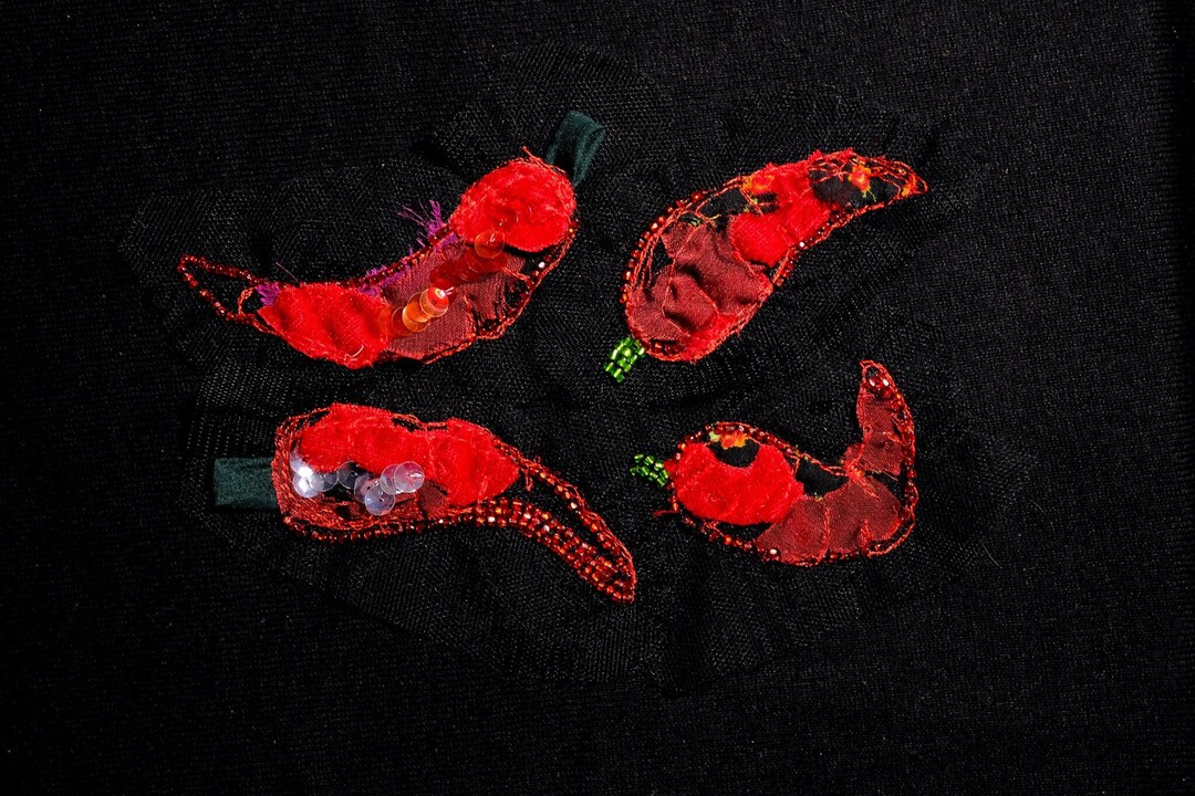 Hand-made Embroidery Chilli Peppers haute Couture on Black - Etsy