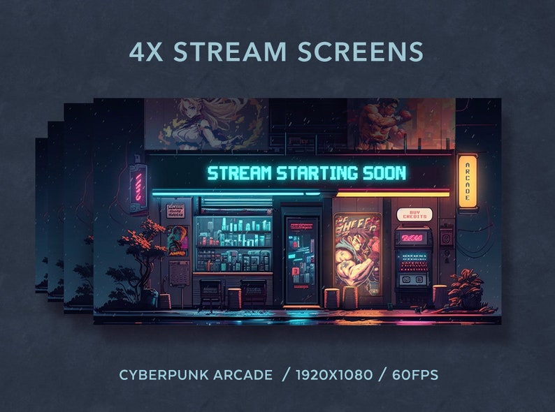 4x Stream Screens | Cyberpunk Arcade | Starting Soon Screen | Stream ...