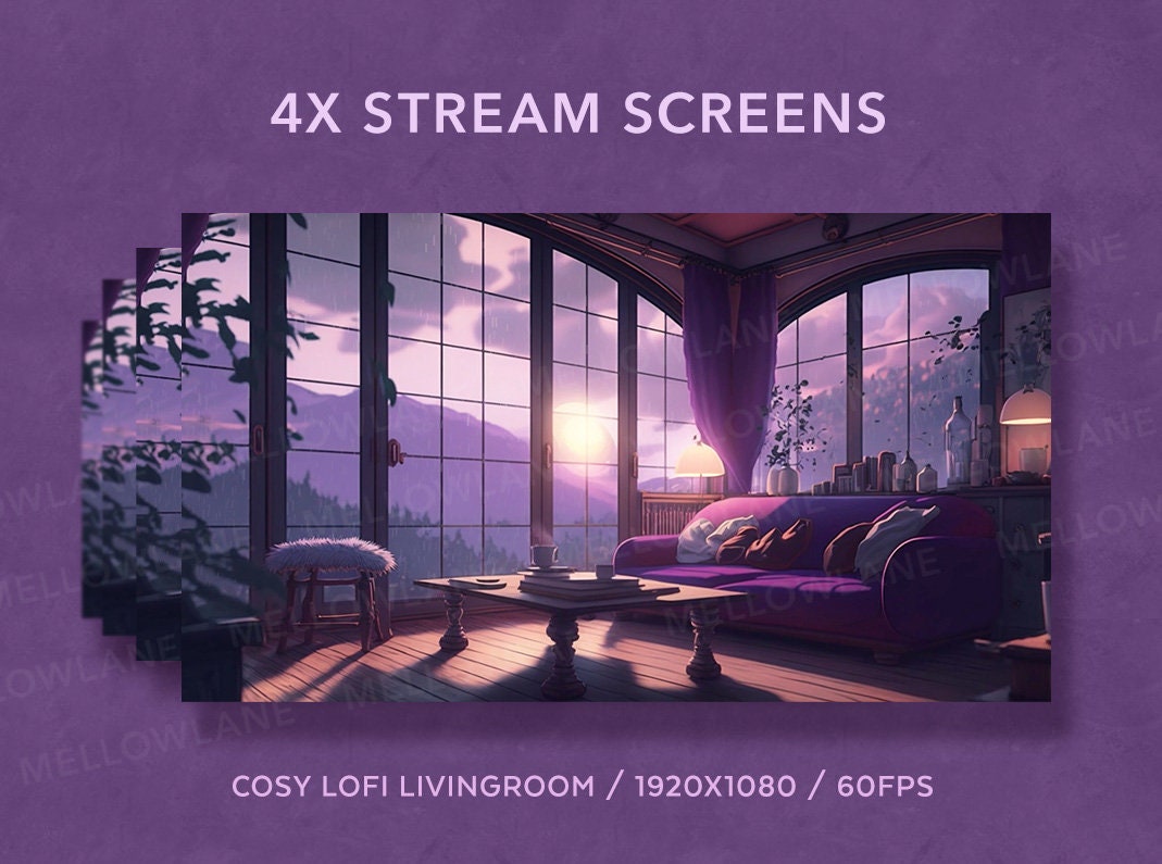 4x Stream Screens Cosy Purple Lofi Livingroom Starting Soon Screen ...