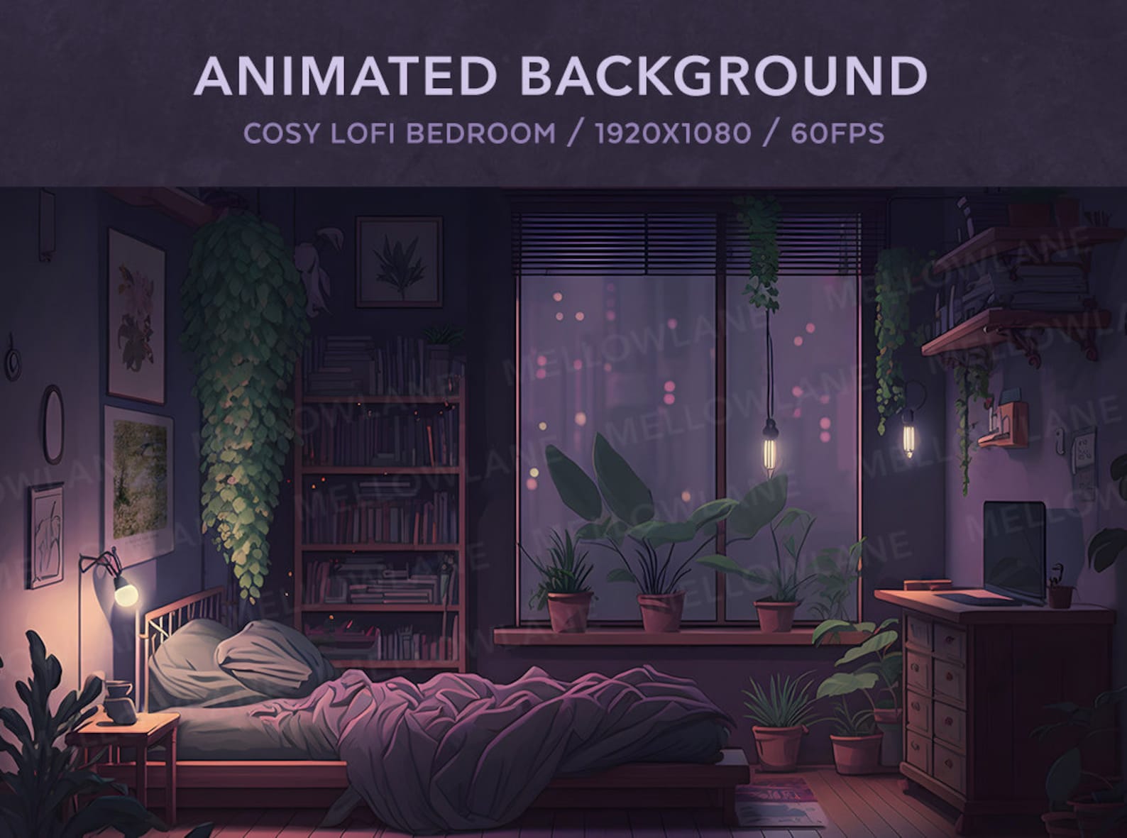 Vtuber Background Animated | Cosy Lofi Bedroom | Purple Looped Vtuber ...