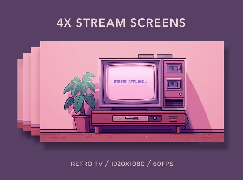 4x Stream Screens | Retro TV Pink | Starting Soon Screen | Stream ...