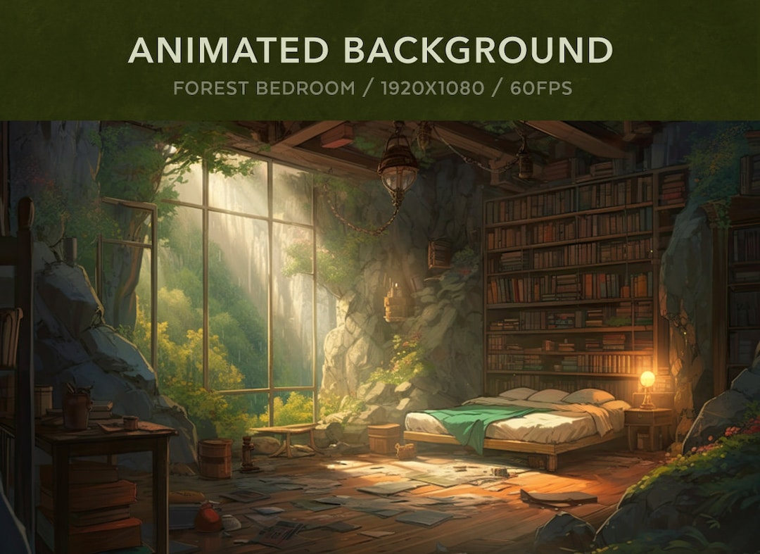 Vtuber Background Animated | Cosy Lofi Forest Bedroom | Looped Vtuber ...