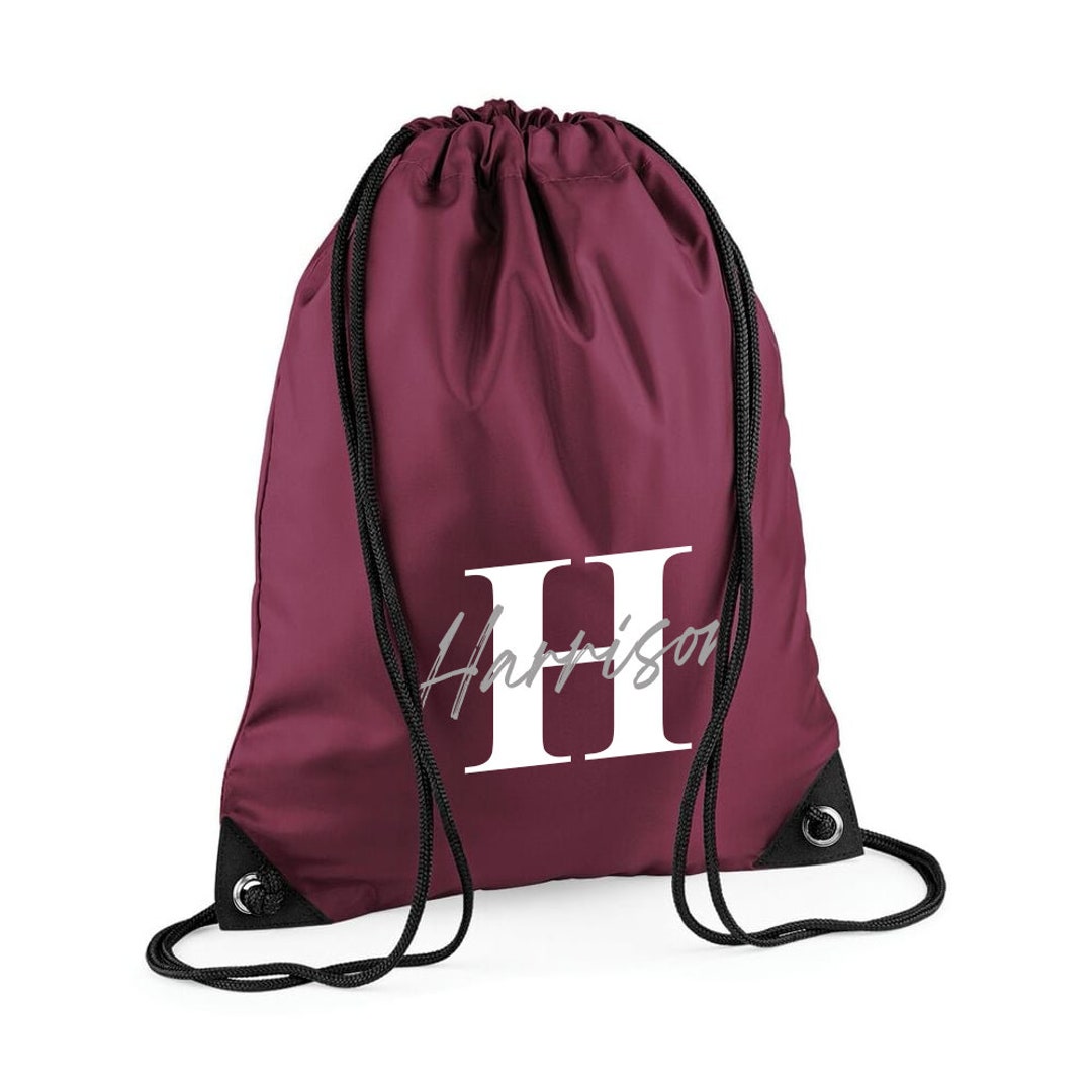 Personalised Initial and Name Drawstring Bag, Custom Back to School PE ...