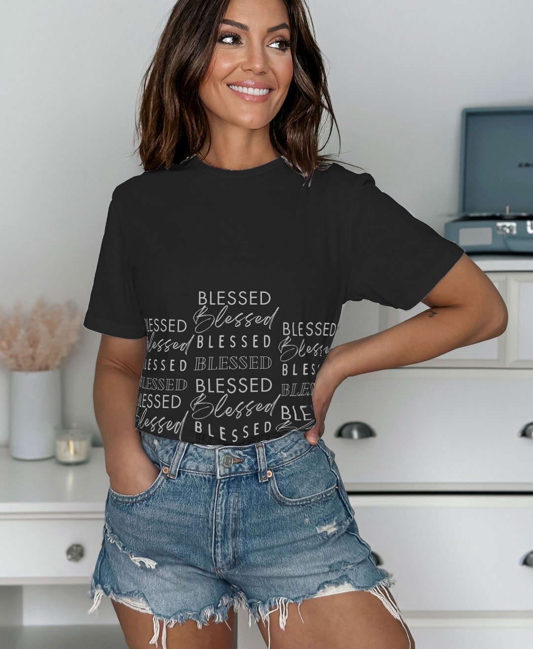 Inspirational Crewneck T-shirt, Positive Affirmation BLESSED Message ...